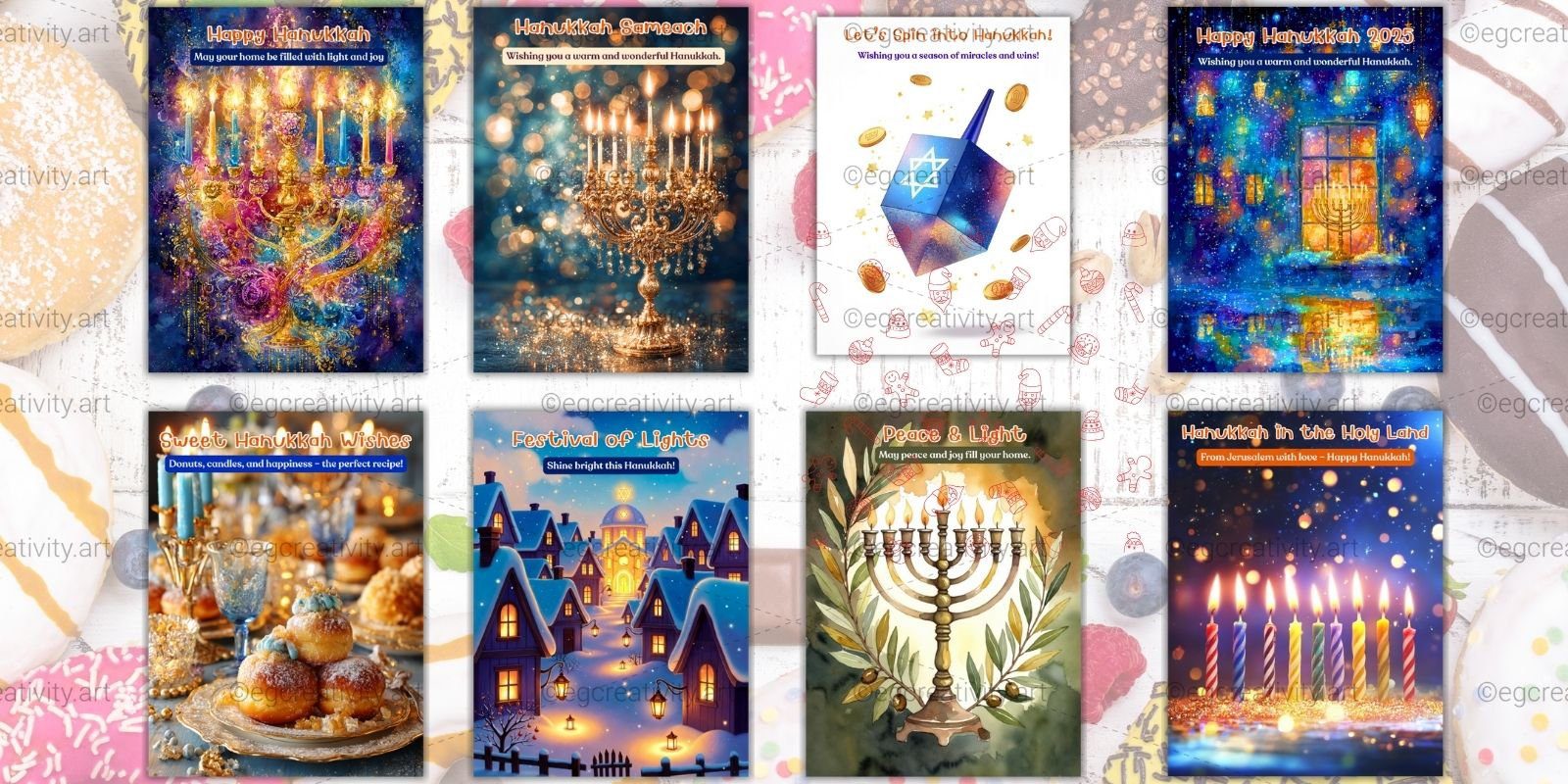 Happy Hanukkah Cards Printable – 8 Folded Greeting Cards
